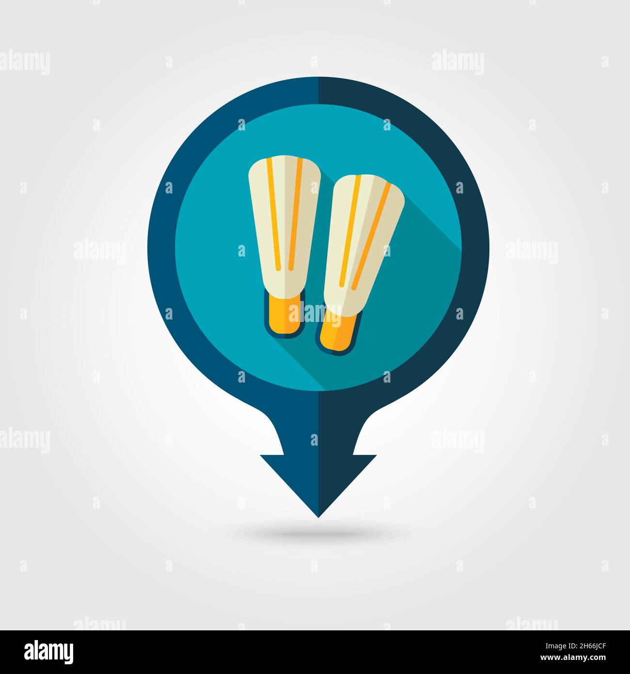Flippers vector pin map flat icon with long shadow. Beach Map pointer ...