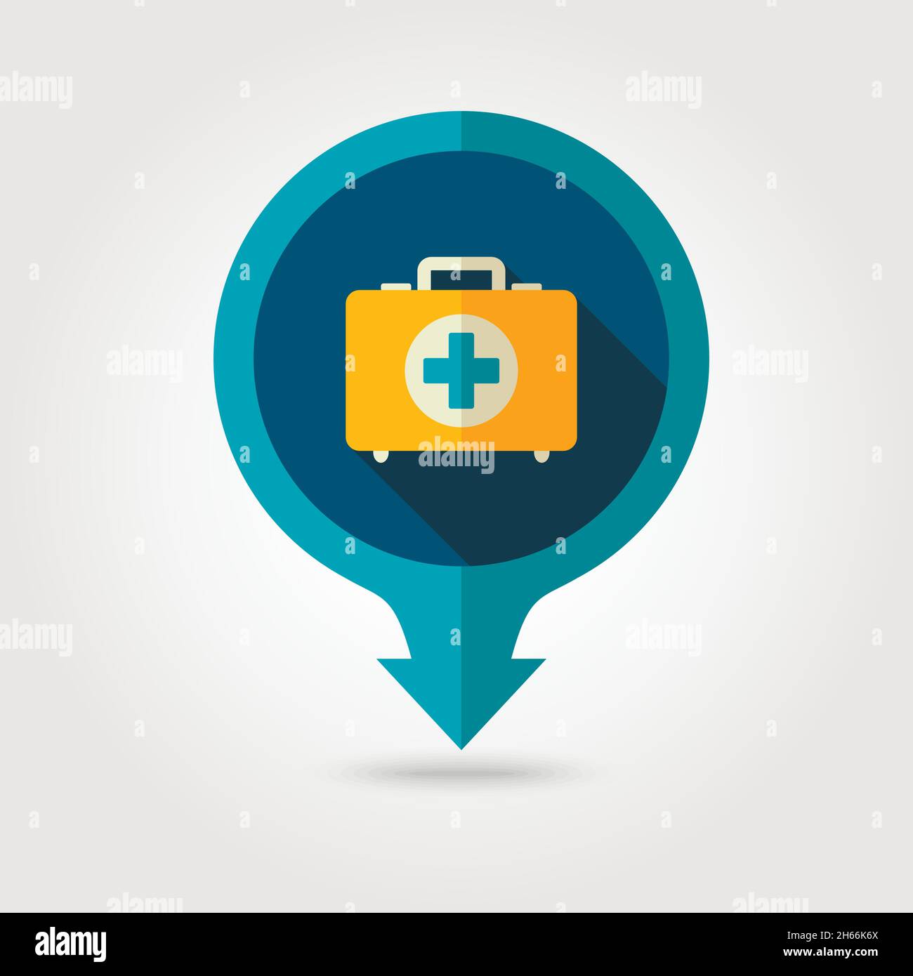 First aid vector pin map flat icon with long shadow. Beach Map pointer ...