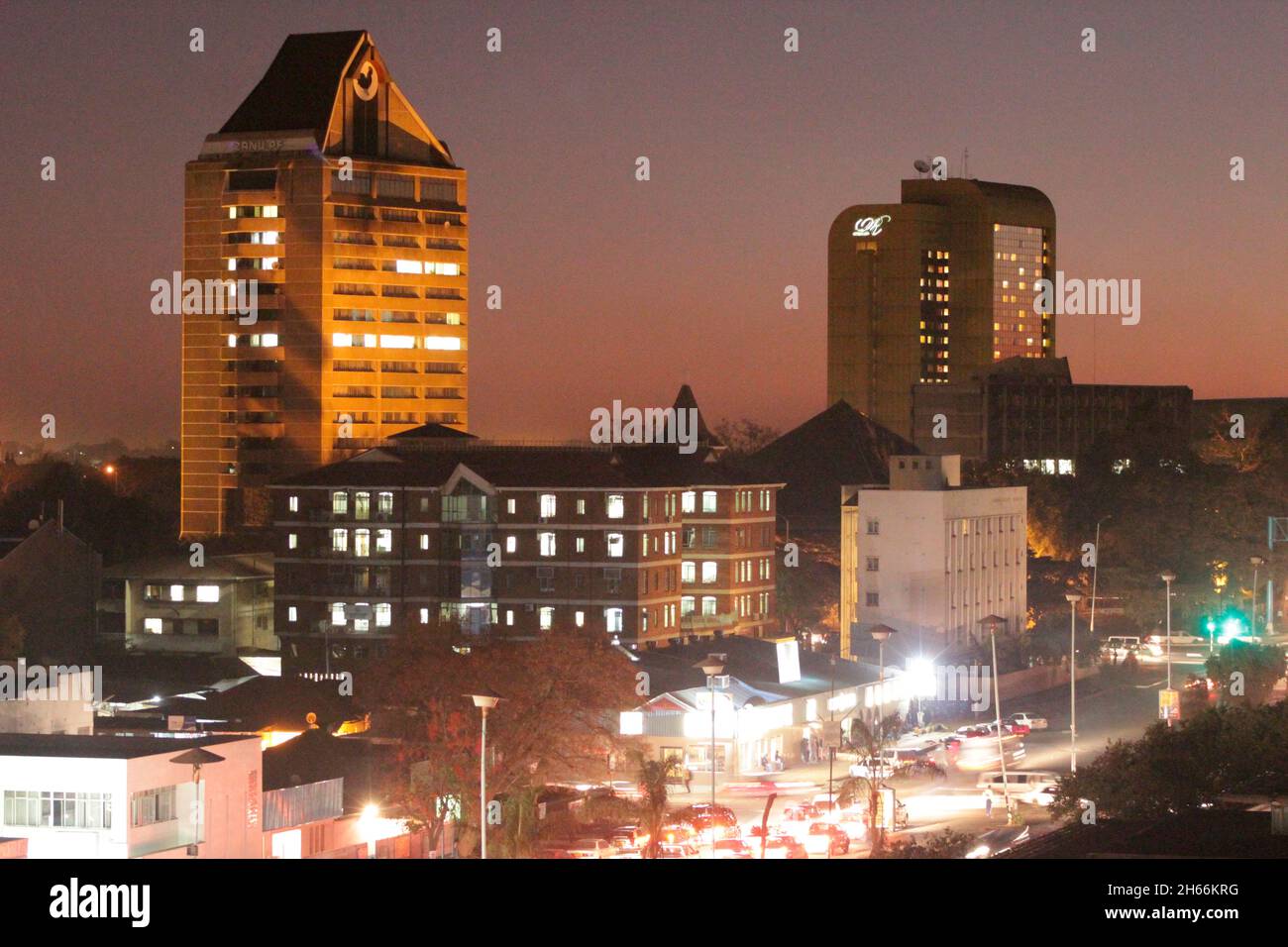 Harare skyline as seen in the evening with ZANU PF headquarters and ...