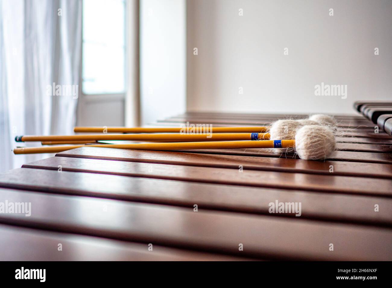 PARIS, FRANCE - Sep 30, 2021: SomeMarimba sticks on a xylophone, used ...