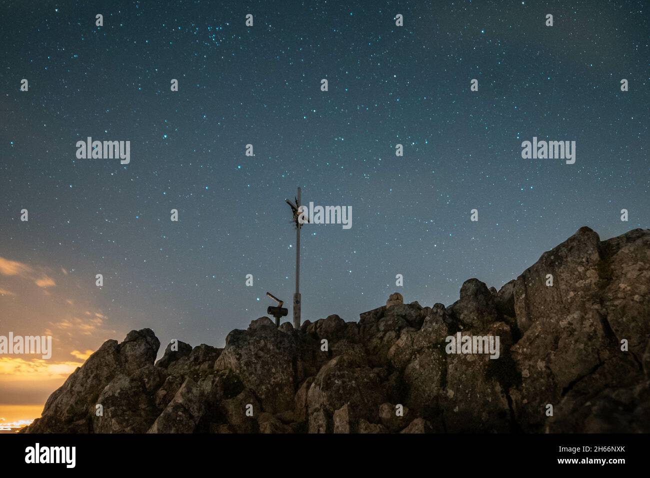 Beautiful view of a steel cross with a starry night background Stock ...