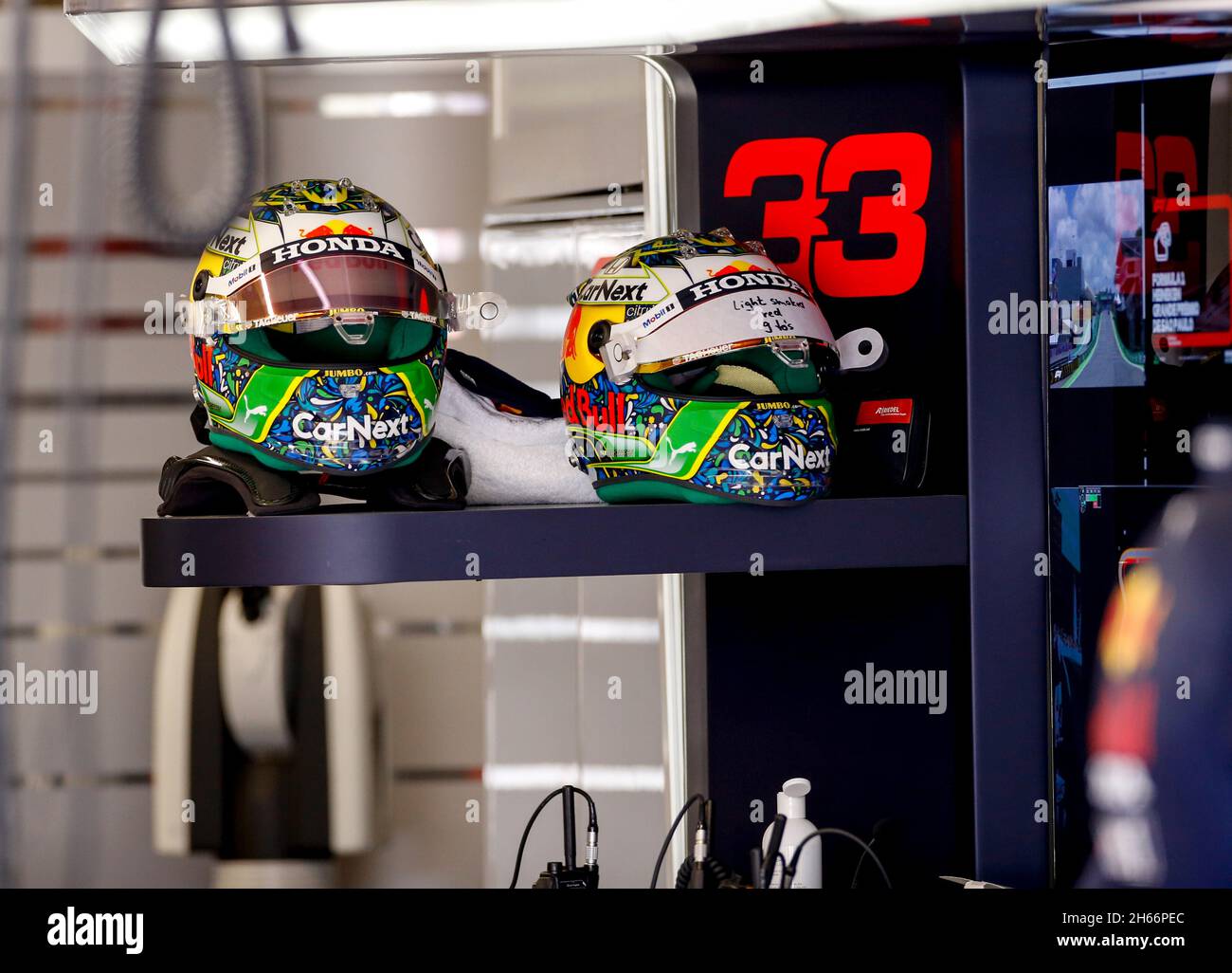 Sao Paulo, Brazil. 13th Nov, 2021. Helmet of # 33 Max Verstappen (NED ...