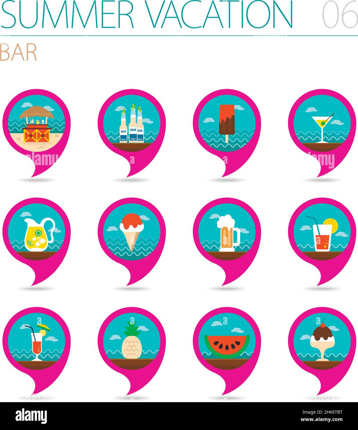 Bar beach vector pin map icon set. Summer time Map pointer. Map markers ...