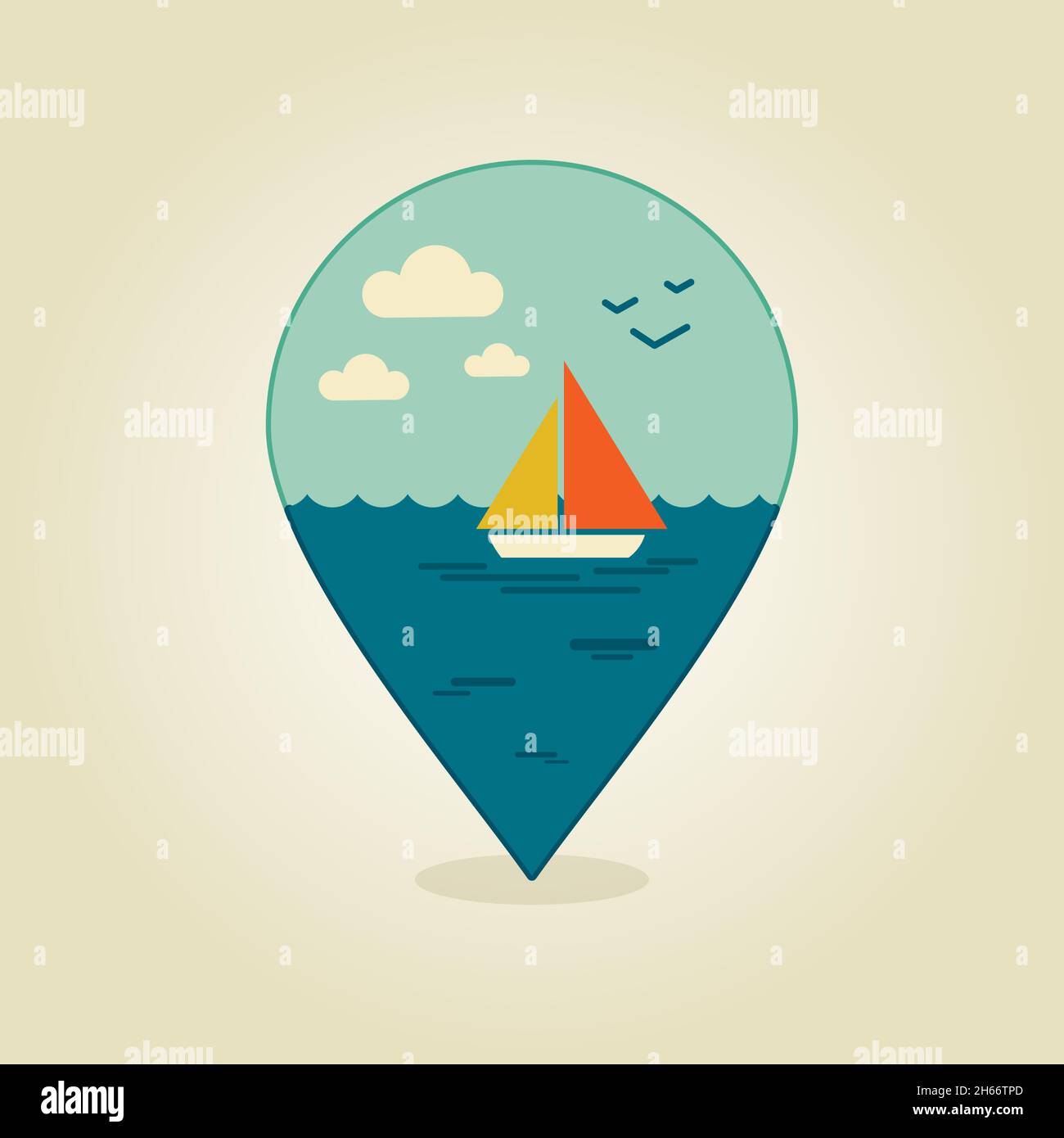 Boat with a Sail flat pin map icon. Summertime Summer, Beach, Sand, Sun ...