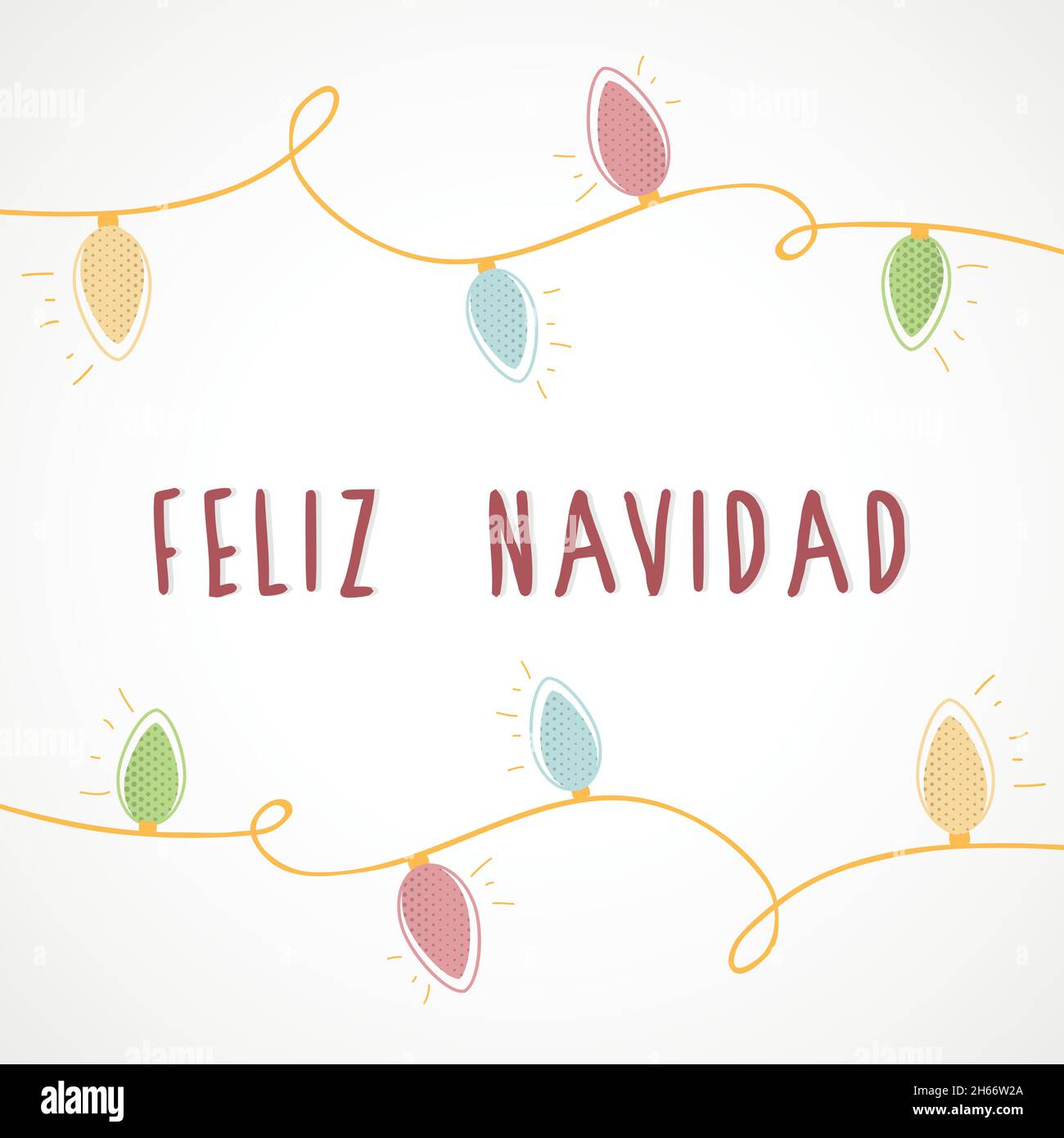 Merry Christmas. Feliz Navidad in Spanish. Christmas colorful lights ...