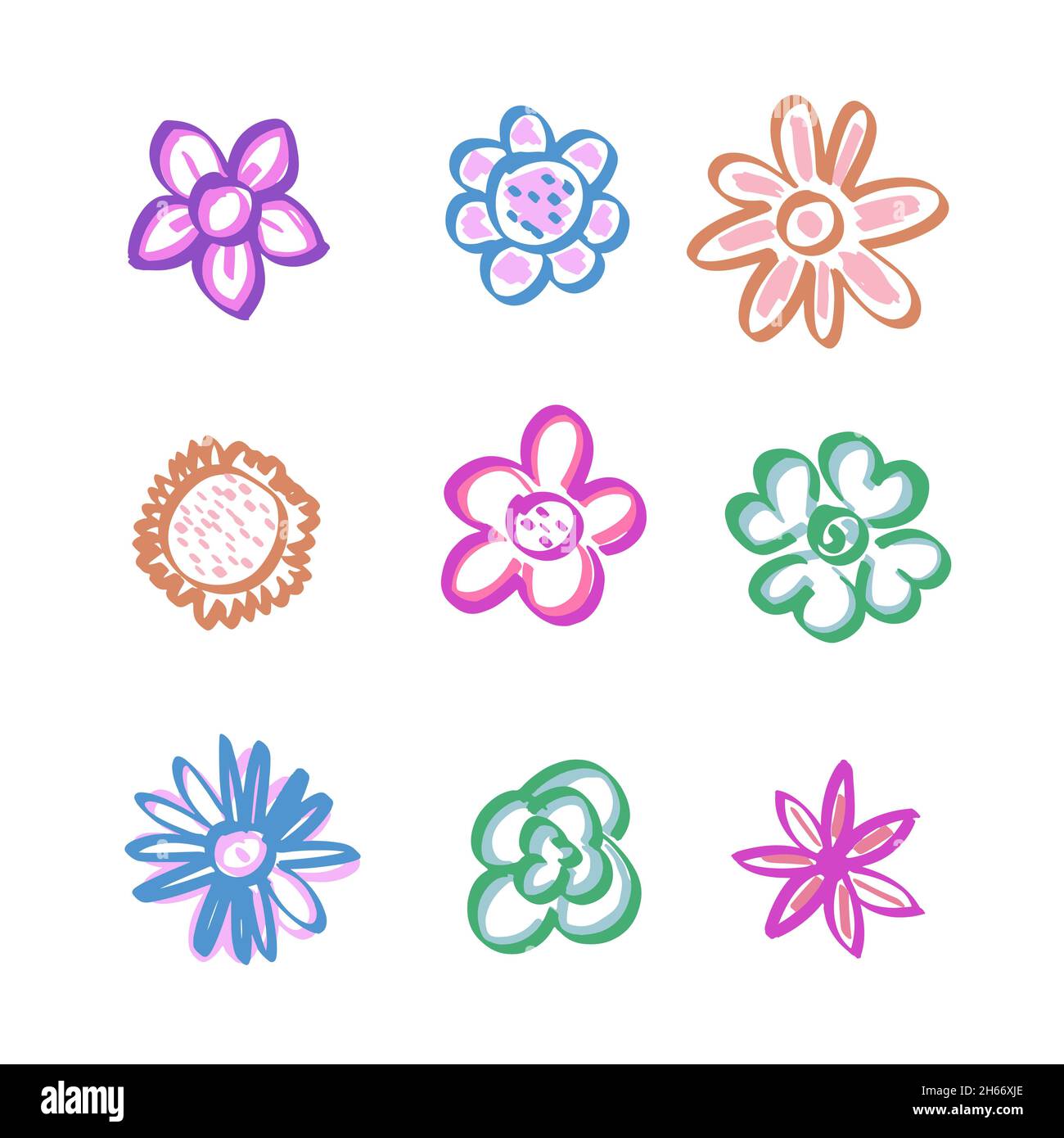 Hand drawn colorful flowers in different colors and styles Stock Vector ...