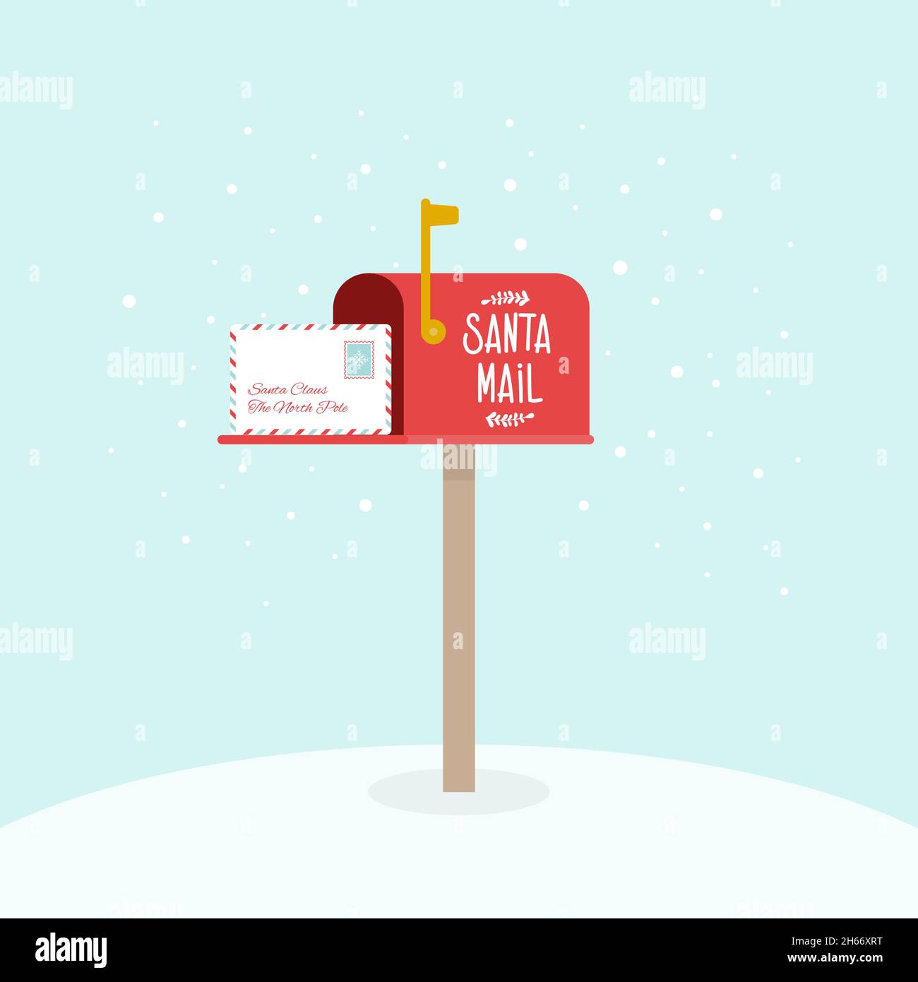 Opened outdoor Christmas mailbox with letters. Santa Claus mail. Raised ...