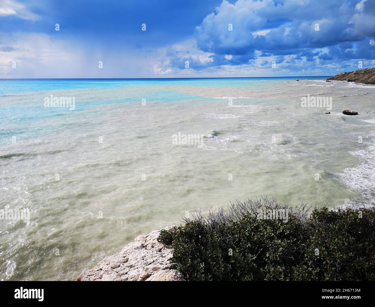 Sunny day in Petra tou Roumiou - the beach, where Ancient Greek Goddess ...