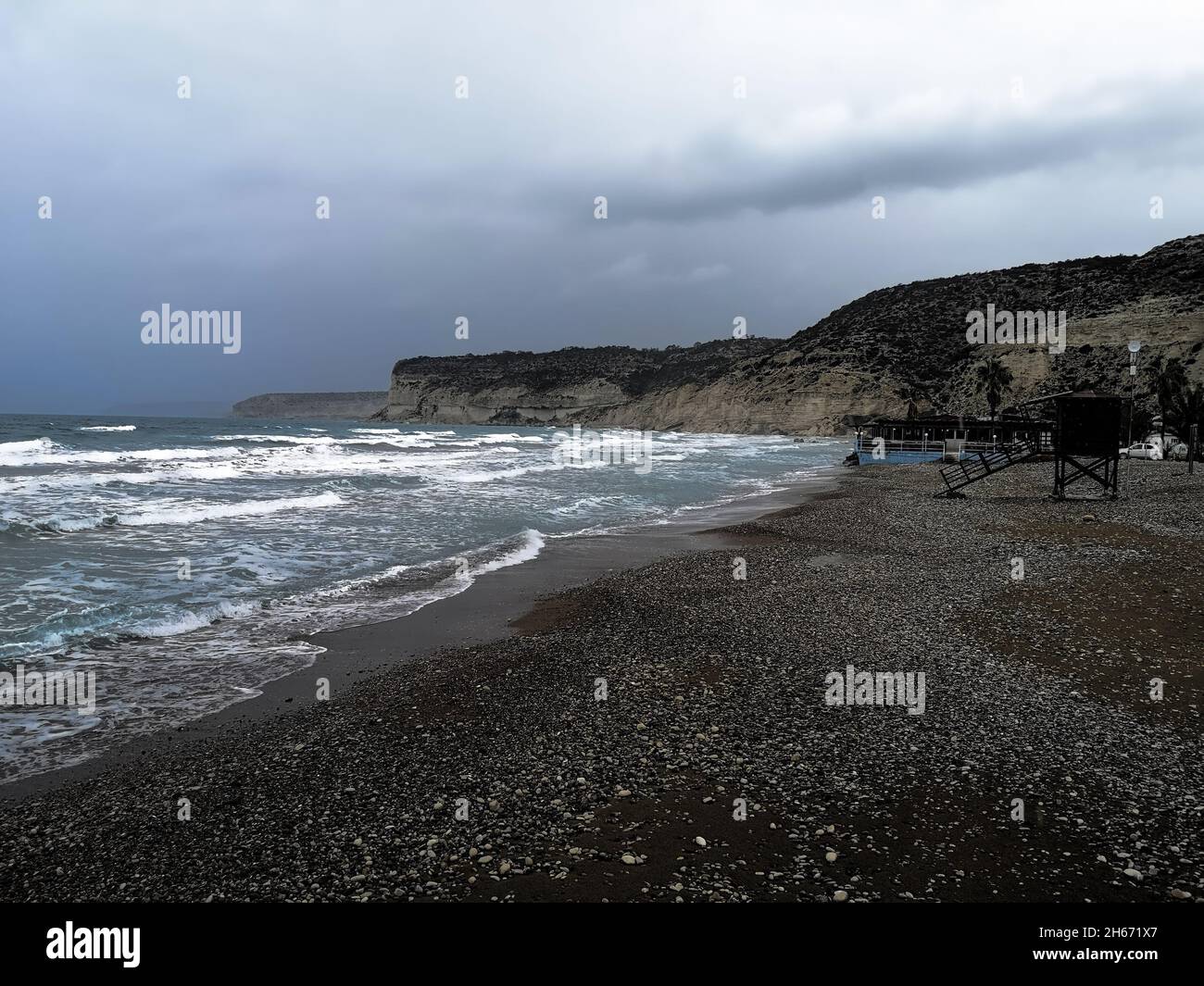 Dark sky over Kourion beach, Cyprus. This is how winter on this island ...