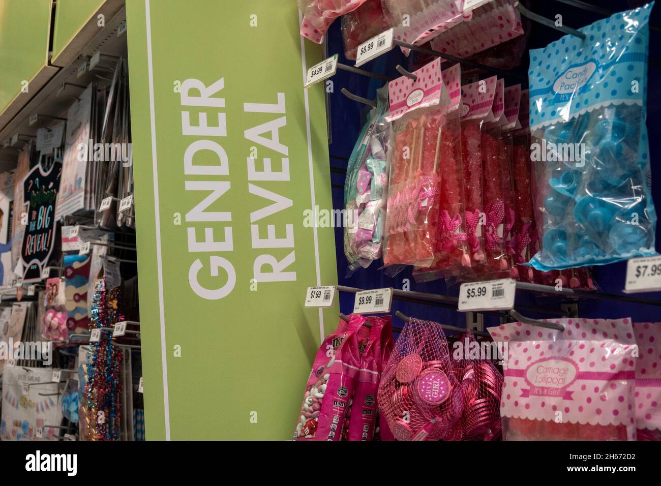 Gender reveal section at a Party City store in New York City, USA 2021 ...