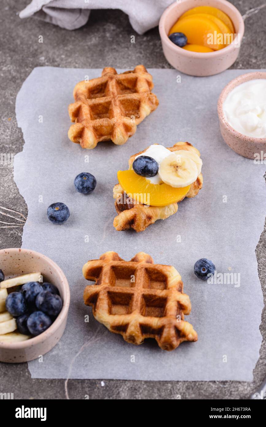 Croffle or croissant waffles, trendy food Stock Photo - Alamy