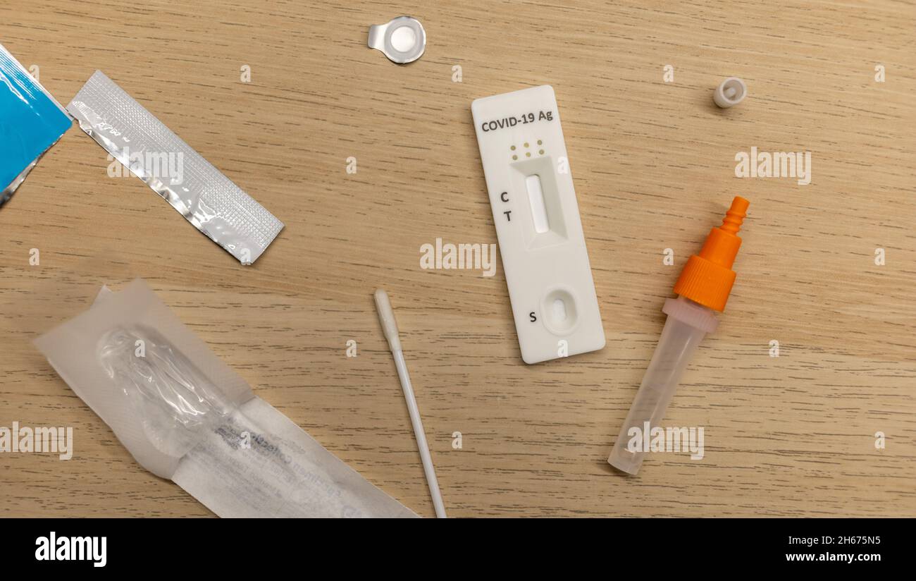 Rapid antigen covid self-test kit on the table Stock Photo - Alamy