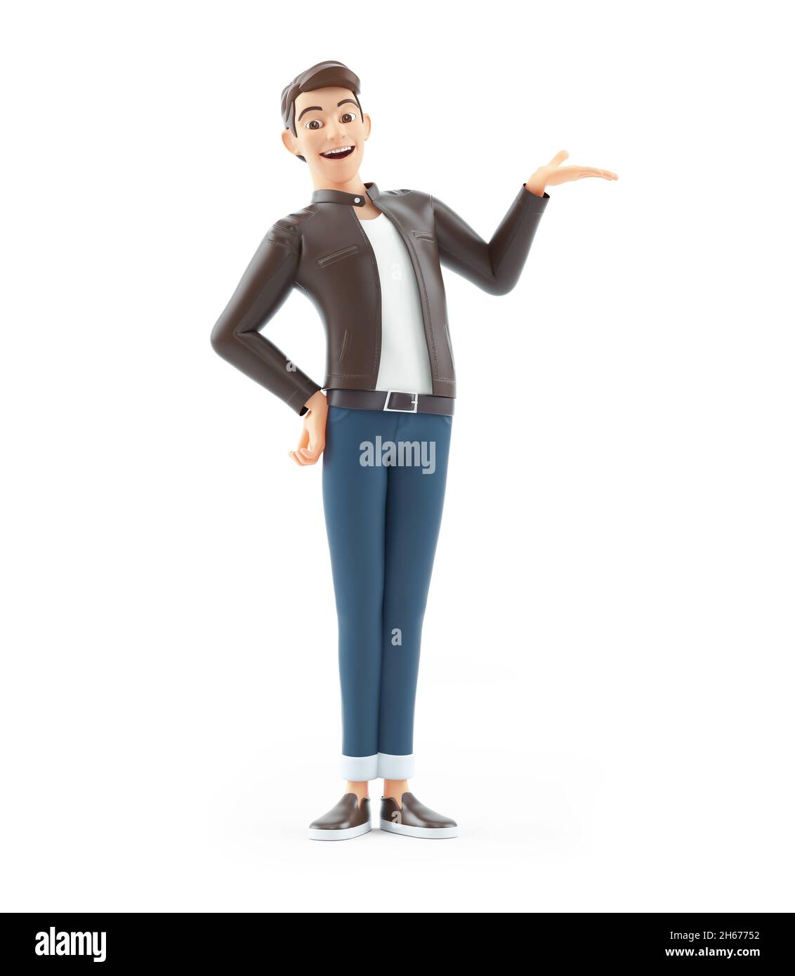 3d cartoon man showing something with his hand, illustration isolated ...