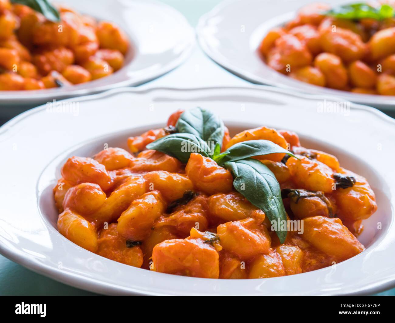 Italian potato gnocchi pasta with tomato sauce and mozzarella cheese ...