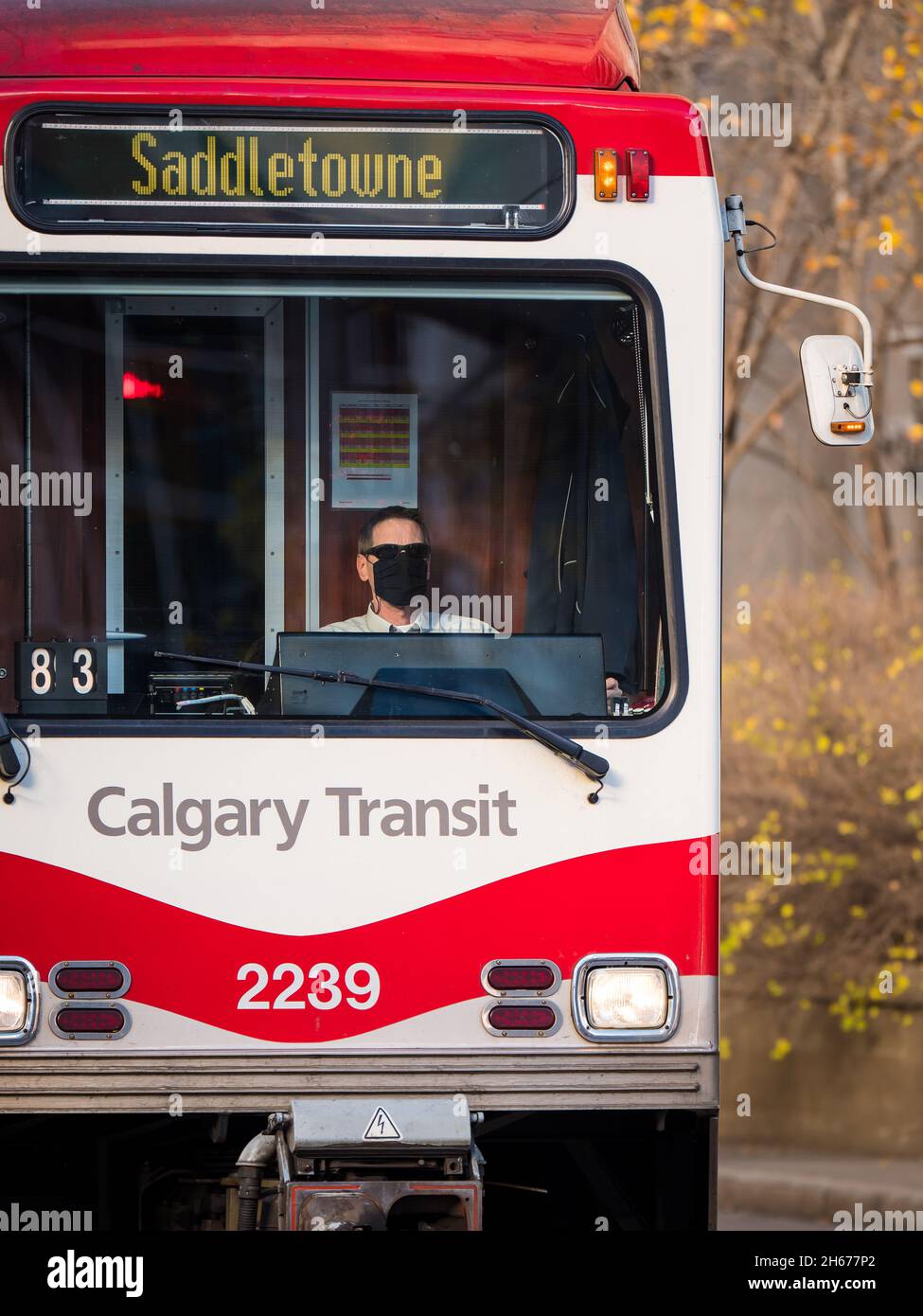 CALGARY, CANADA - Oct 16, 2021: A Light Rail Train (LRT) operator on ...
