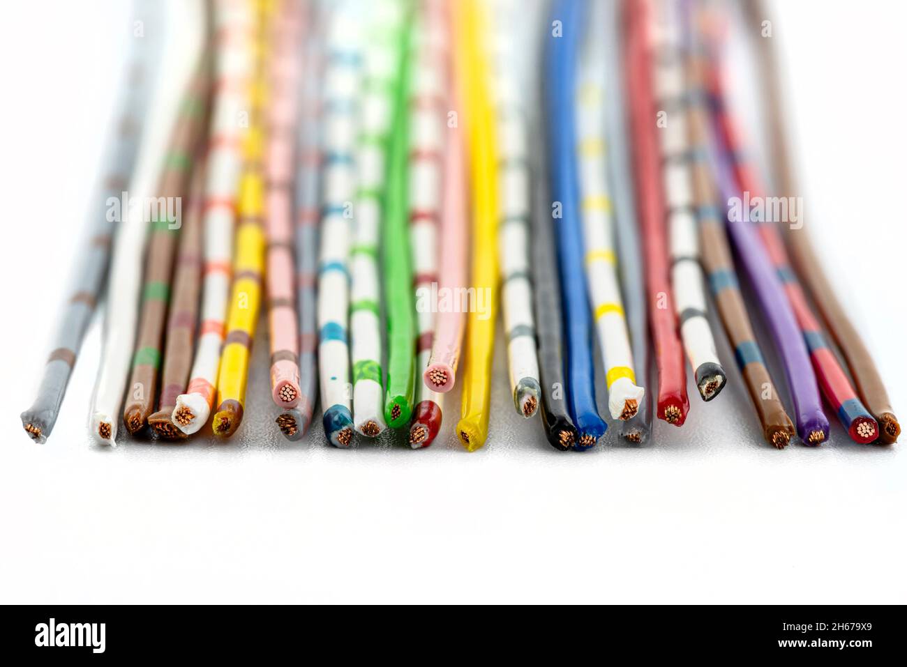 A macro photograph of a cross section of low voltage electric cables ...