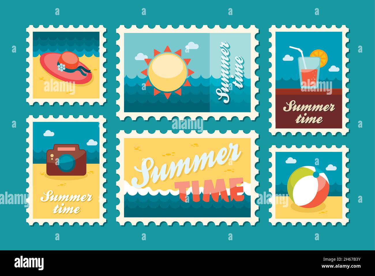 Summertime stamp set flat, vector eps 10 Stock Vector Image & Art - Alamy