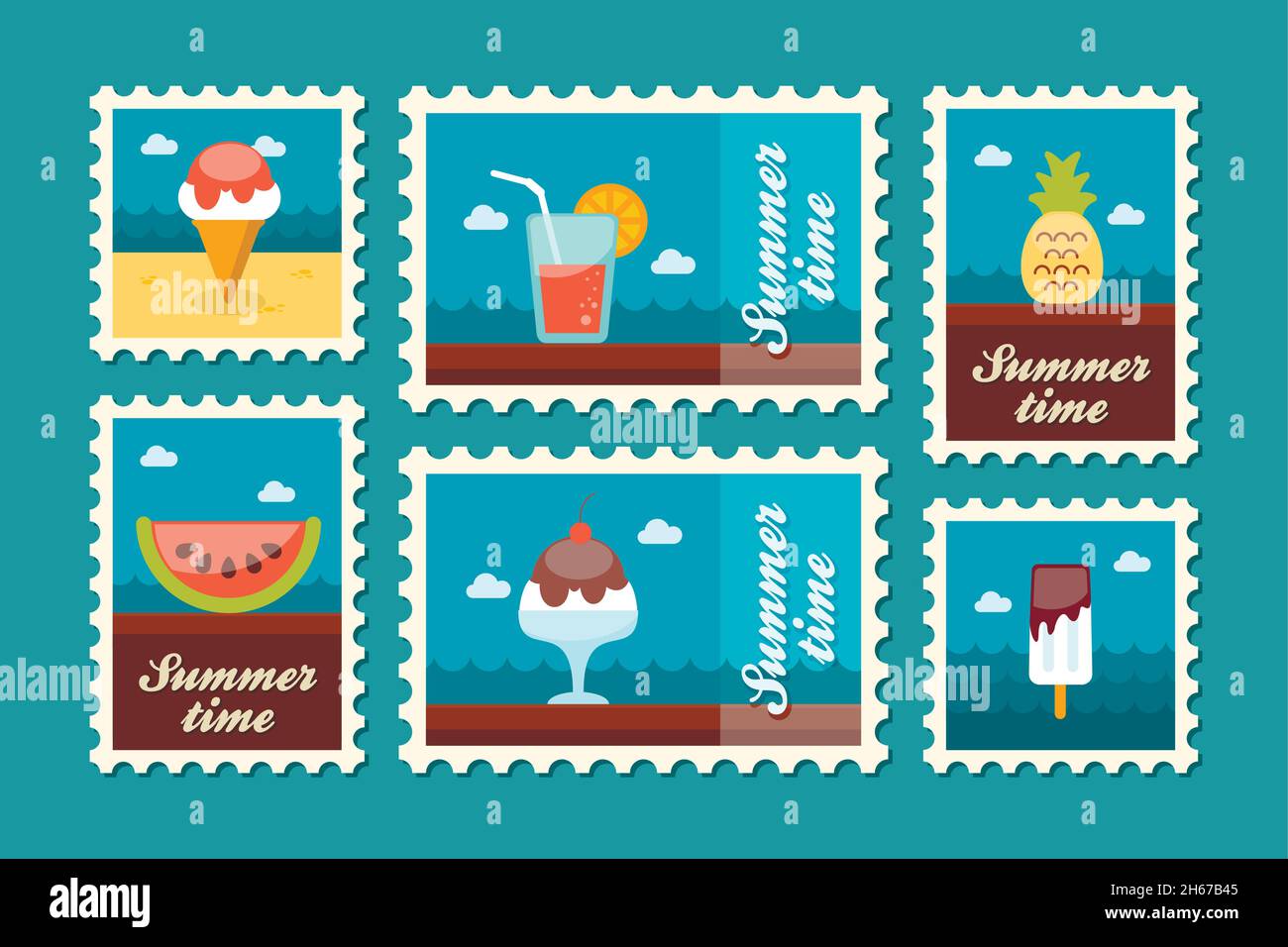 Summertime stamp set flat, vector eps 10 Stock Vector Image & Art - Alamy