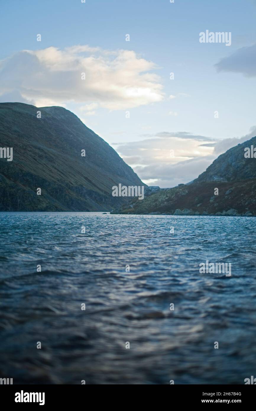 Vertical shot of the Rondvatnet lake at the Rondane national park in ...