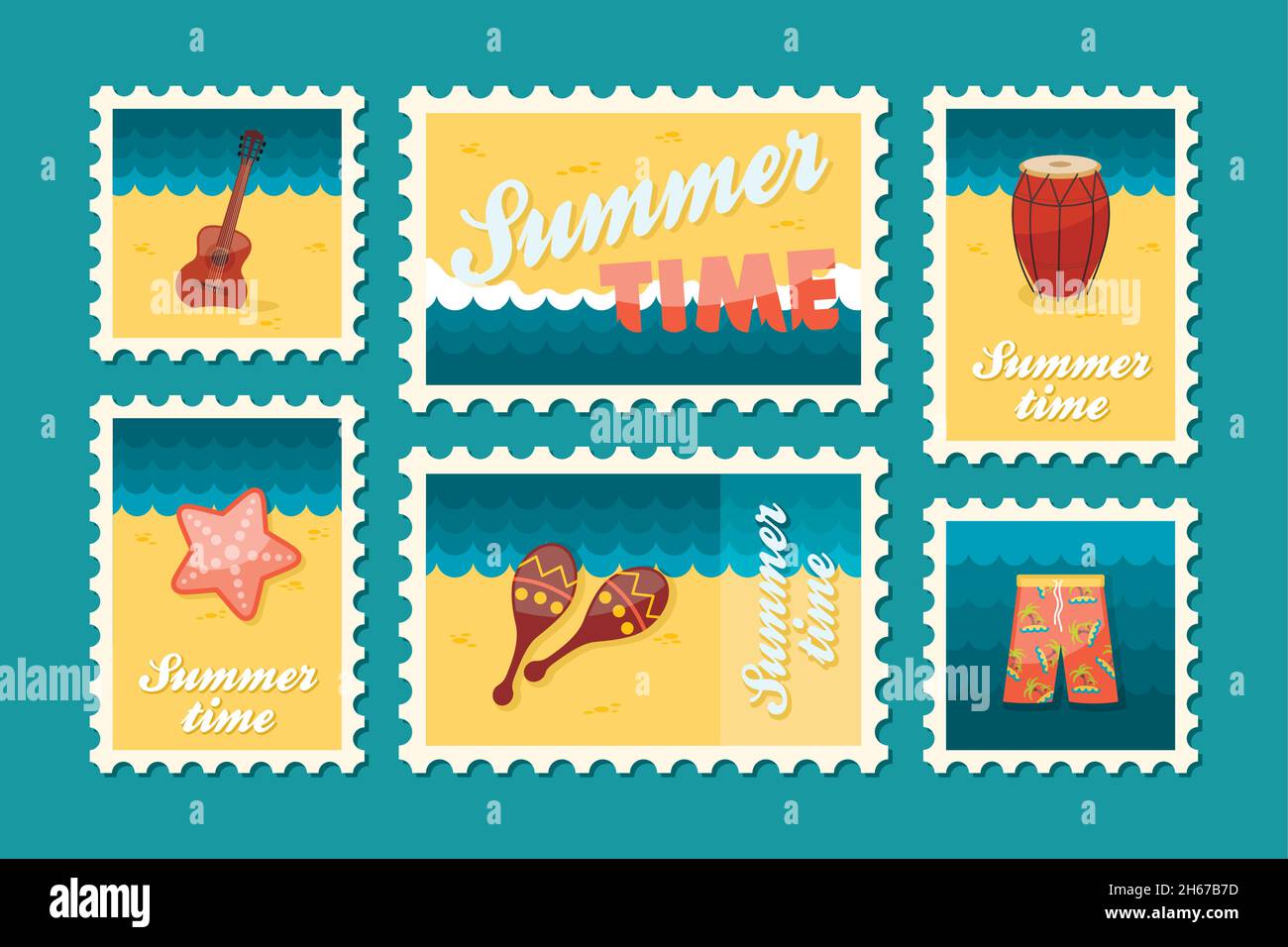 Summertime stamp set flat, vector eps 10 Stock Vector Image & Art - Alamy
