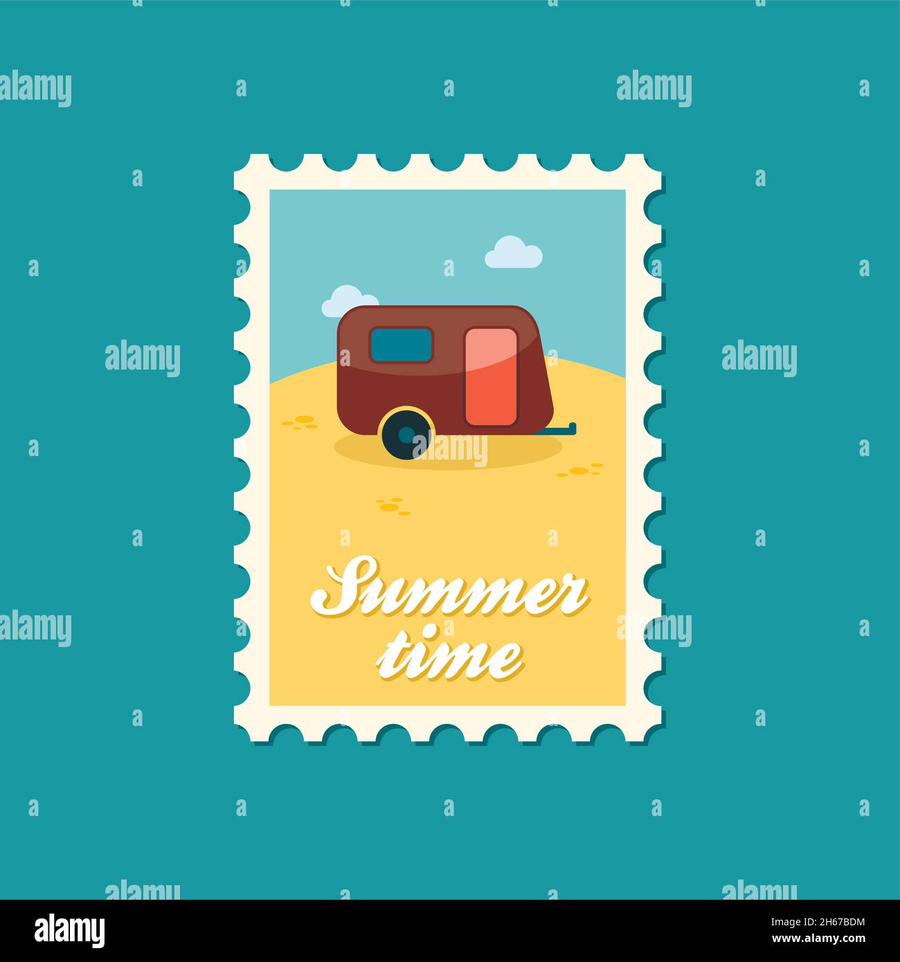 Camping trailer vector stamp. Beach. Summer. Summertime. Holiday ...