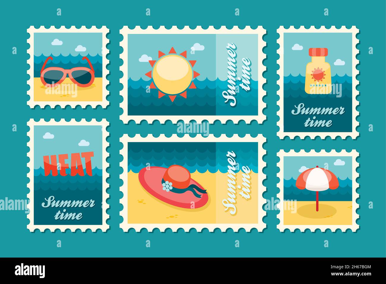 Summertime stamp set flat, vector eps 10 Stock Vector Image & Art - Alamy
