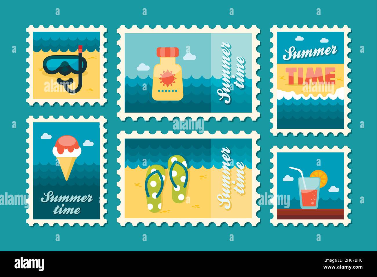 Summertime stamp set flat, vector eps 10 Stock Vector Image & Art - Alamy