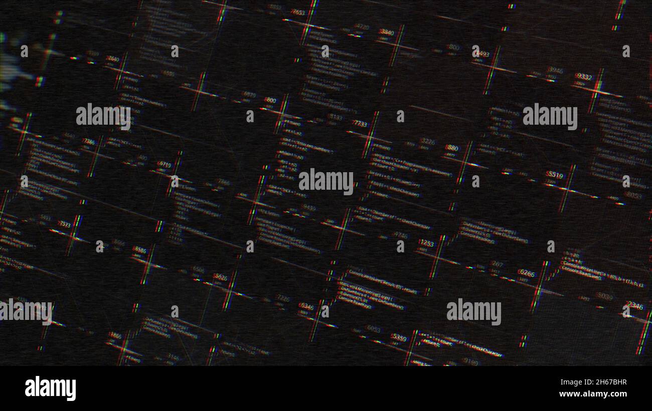 Abstract Computer Script Source Code With Glitch Effect Screen Of Web Developing Hacker Code On