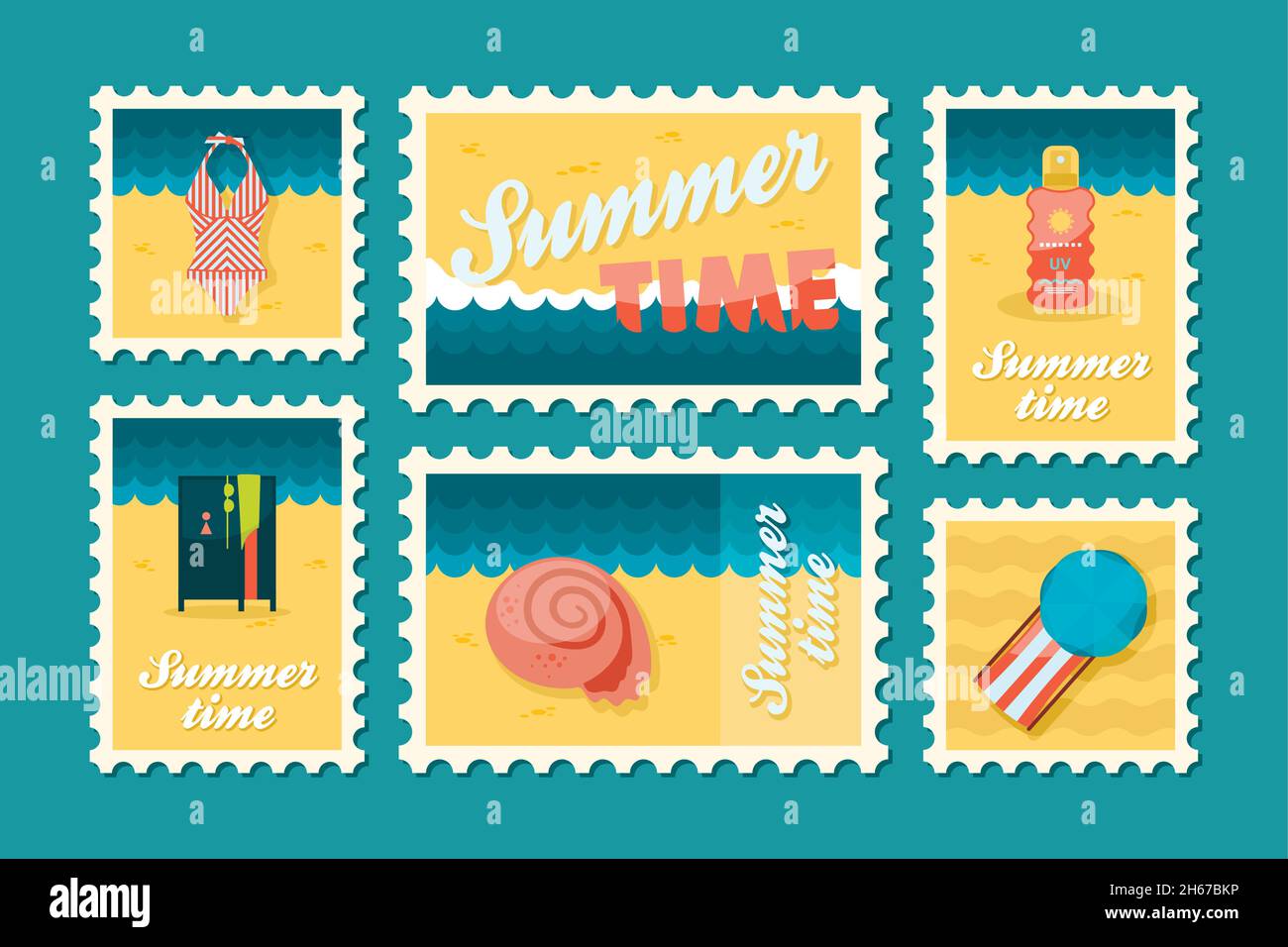Beach vector stamp set. Summer time postmark. Vacation, eps 10 Stock ...