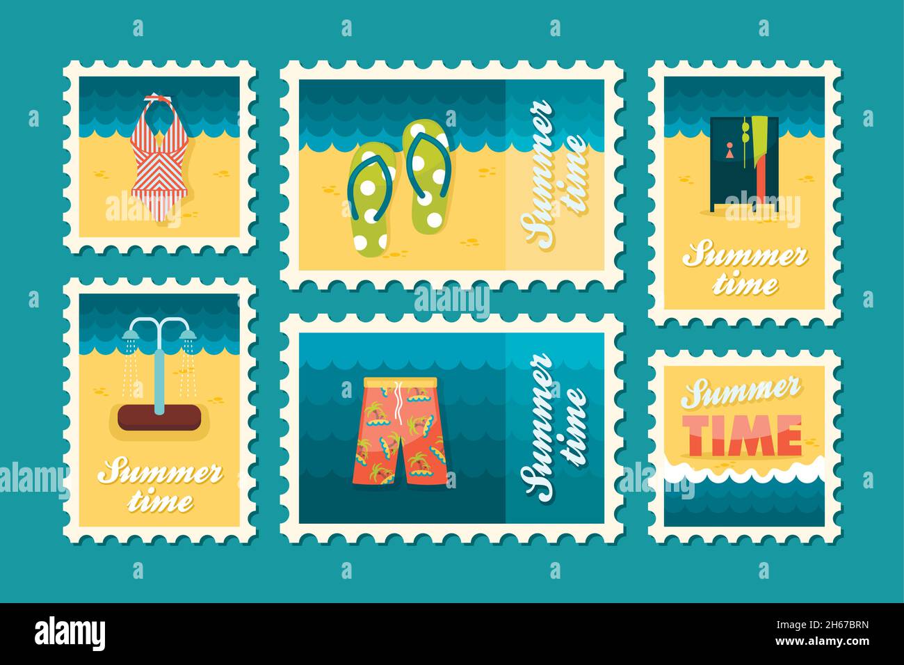 Summertime stamp set flat, vector eps 10 Stock Vector Image & Art - Alamy