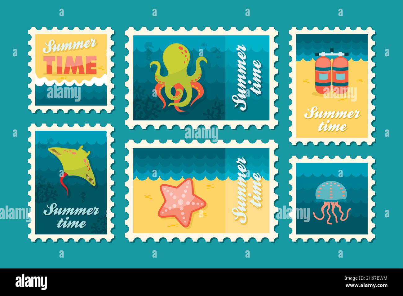 Diving vector stamp set. Summer time postmark. Vacation, eps 10 Stock ...