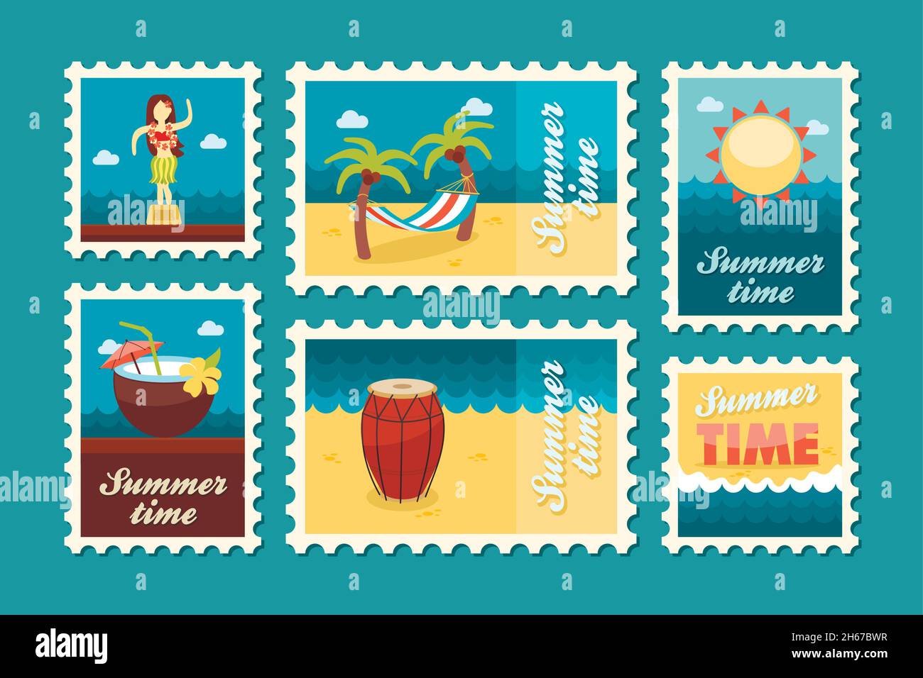 Island beach vector stamp set. Summer time postmark. Vacation, eps 10 ...