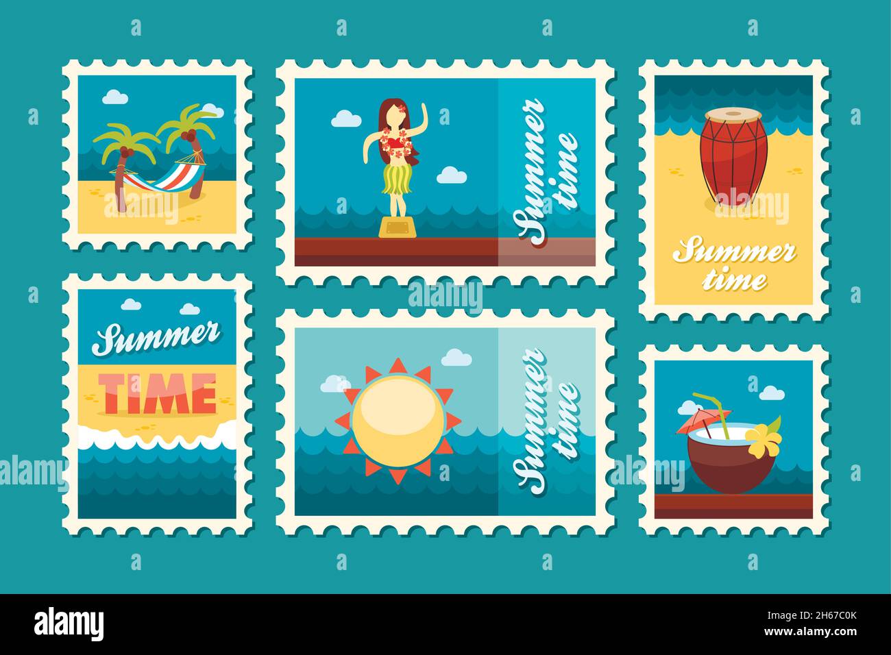 Island beach vector stamp set. Summer time postmark. Vacation, eps 10 ...