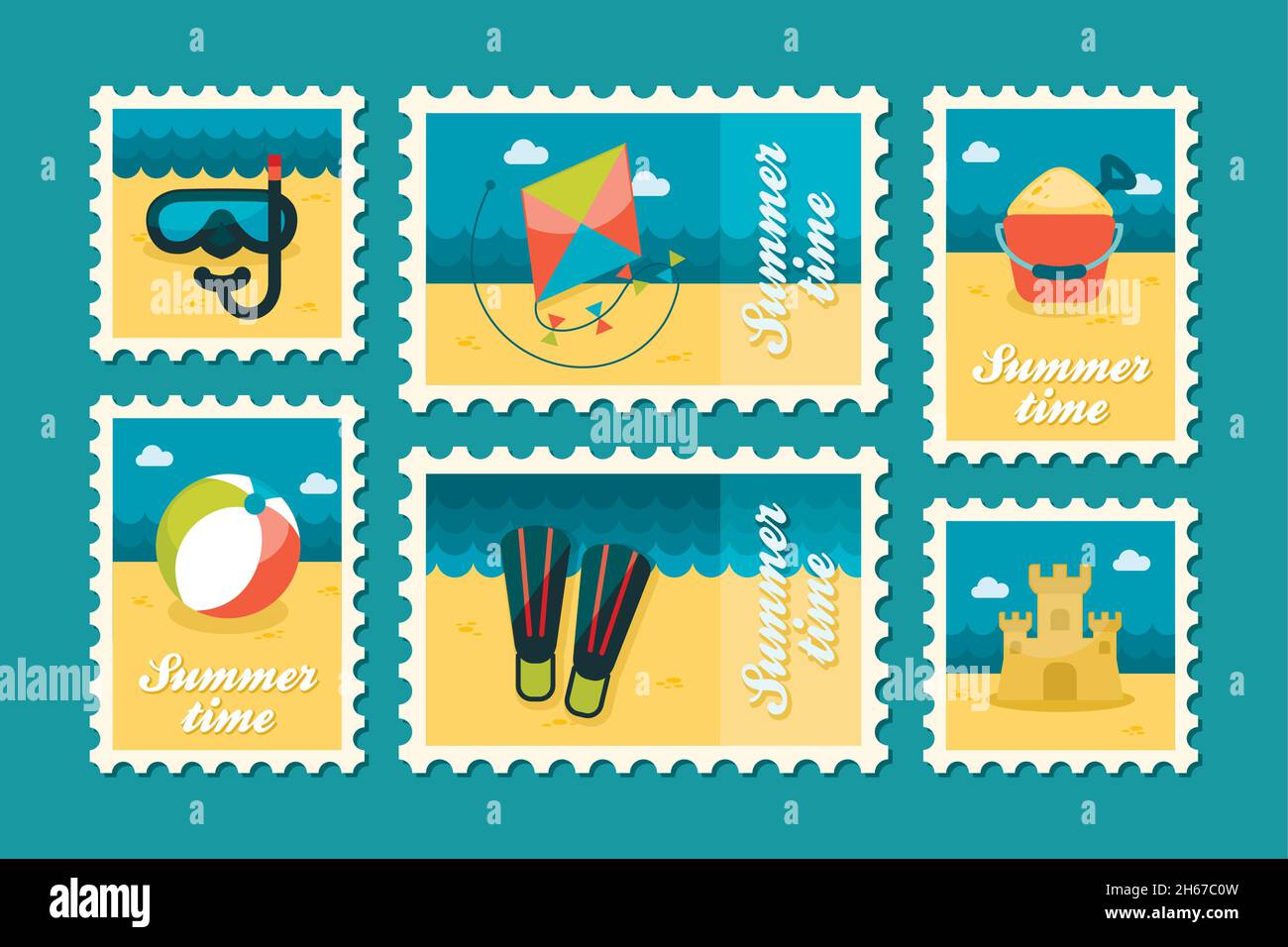 Summertime stamp set flat, vector eps 10 Stock Vector Image & Art - Alamy