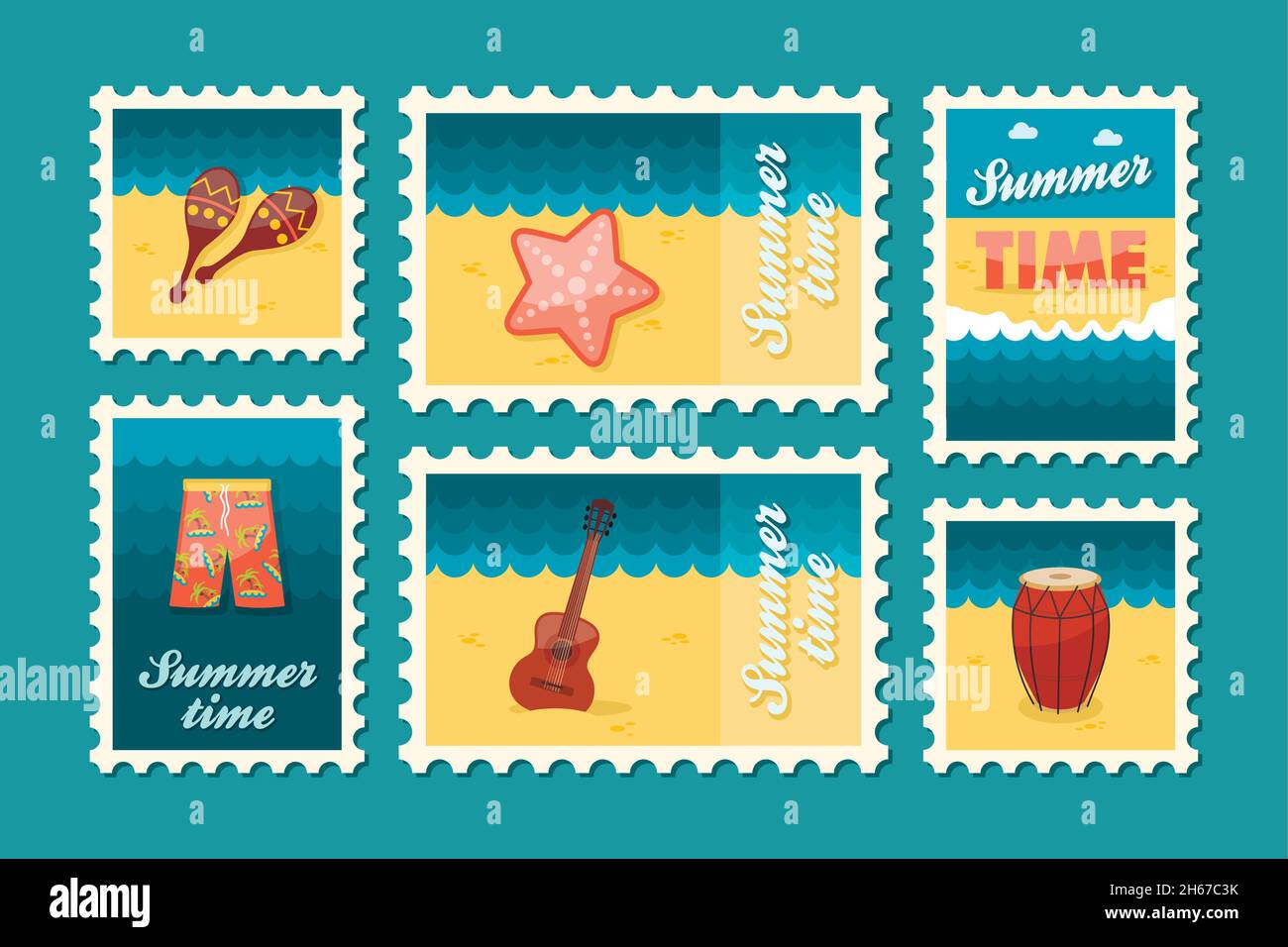 Summertime stamp set flat, vector eps 10 Stock Vector Image & Art - Alamy