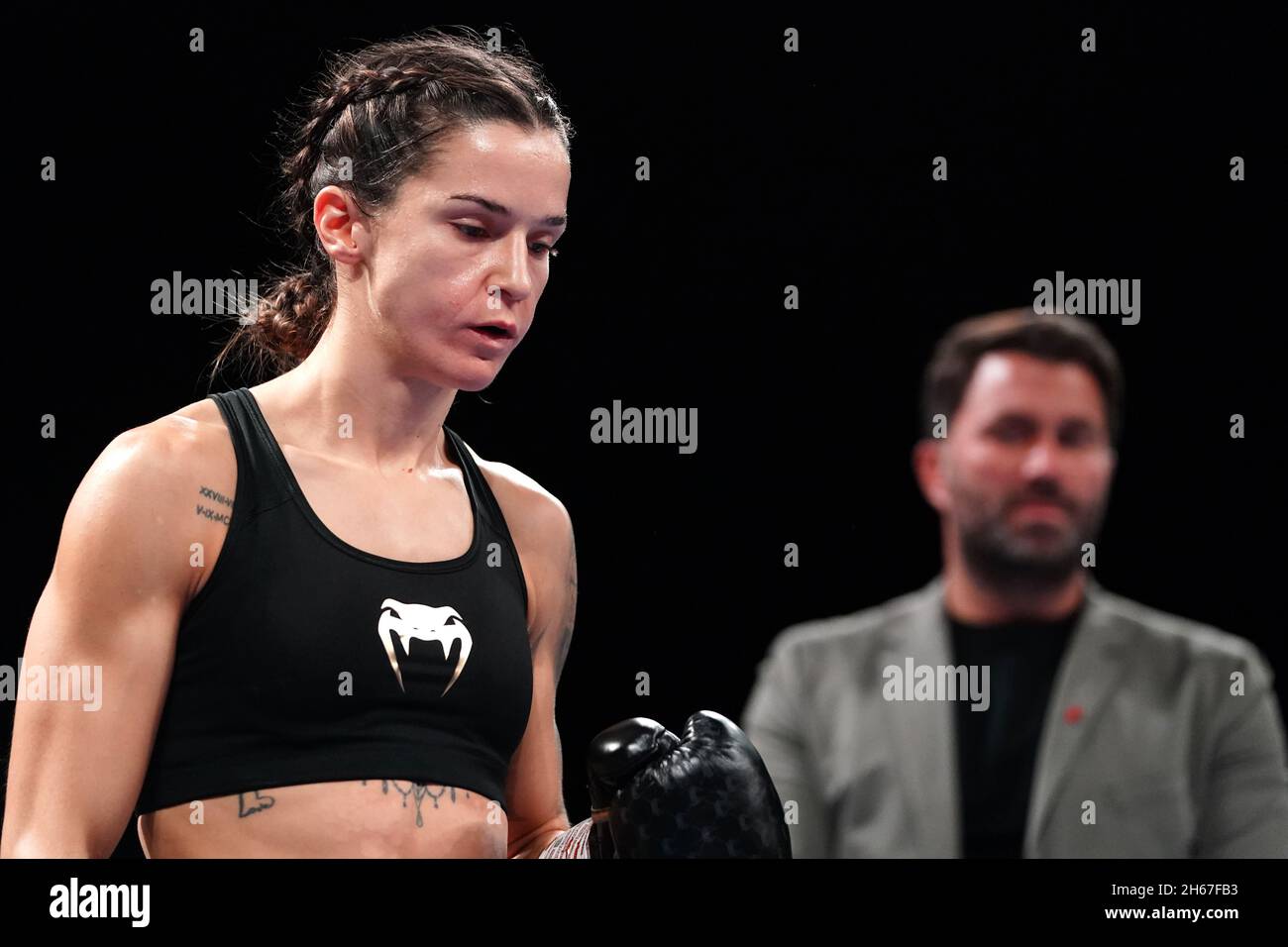 Terri Harper reacts after defeat by knockout from Alycia Baumgardner in ...
