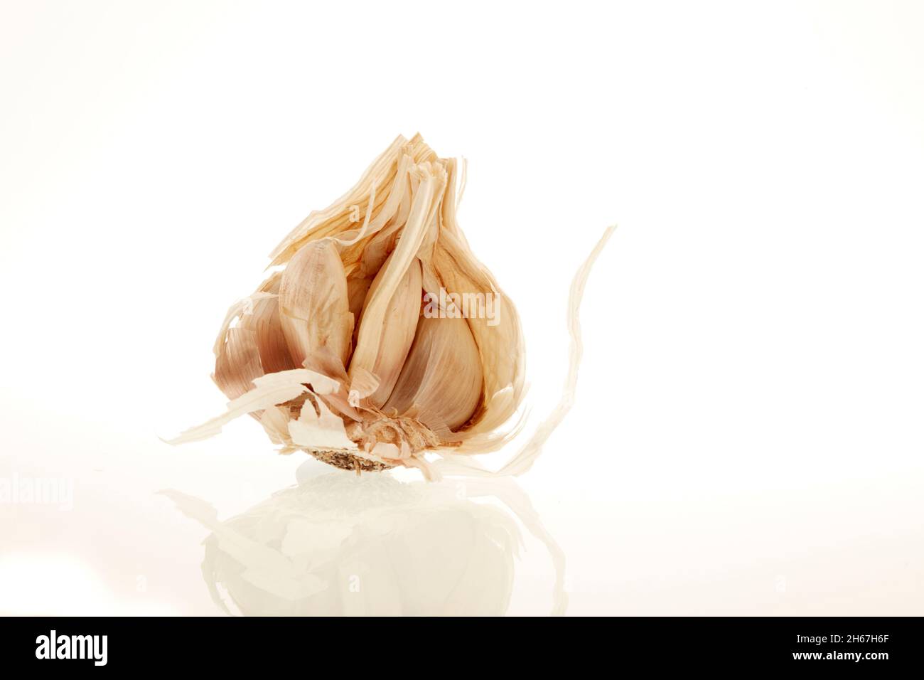 Single Garlic clove food still-life against a plain white background ...