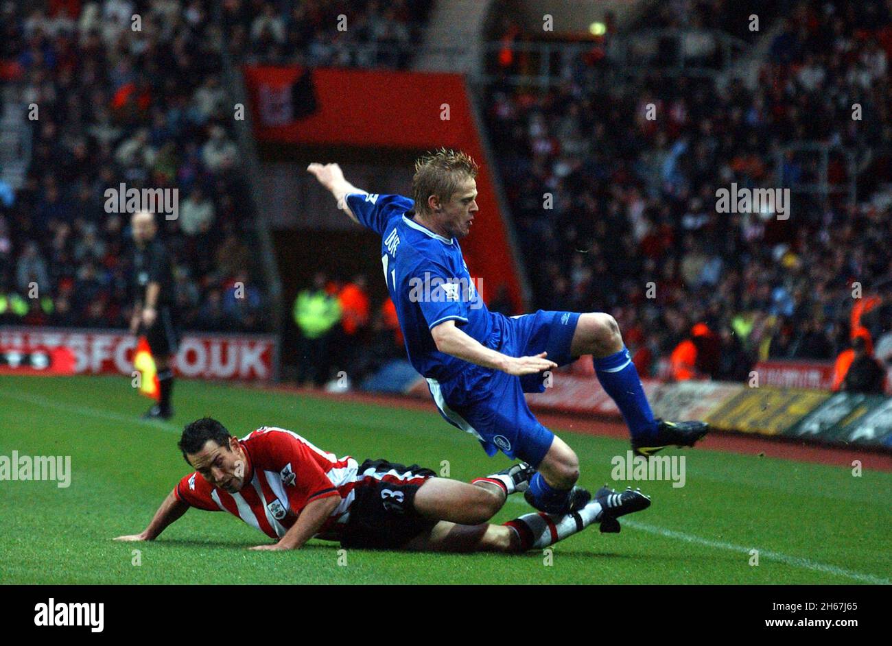 southampton v chelsea. 22-11-03 damian duff is up ended by paul telfer ...