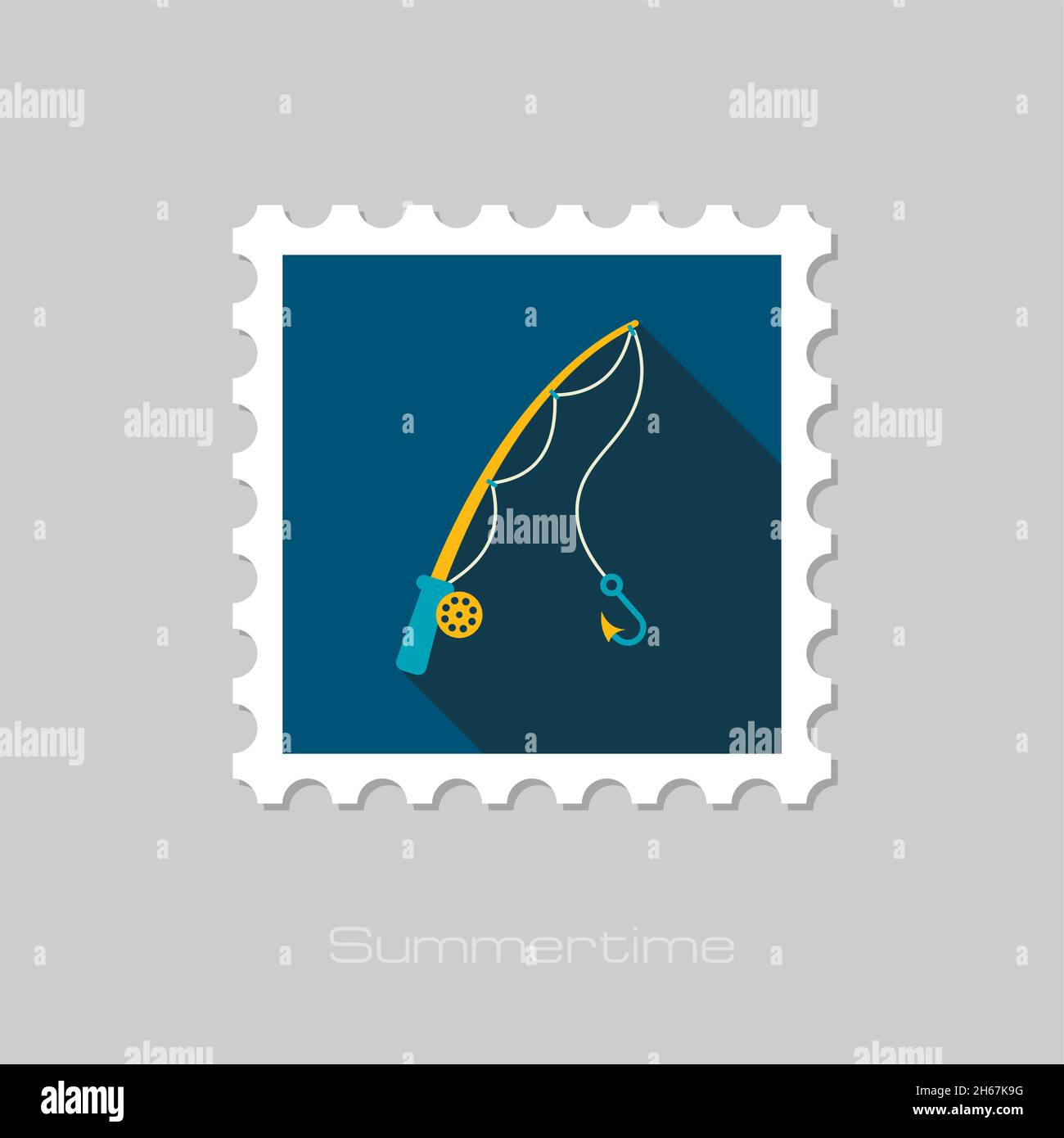 Fishing Rod vector stamp. Beach. Summer. Summertime. Holiday. Vacation ...