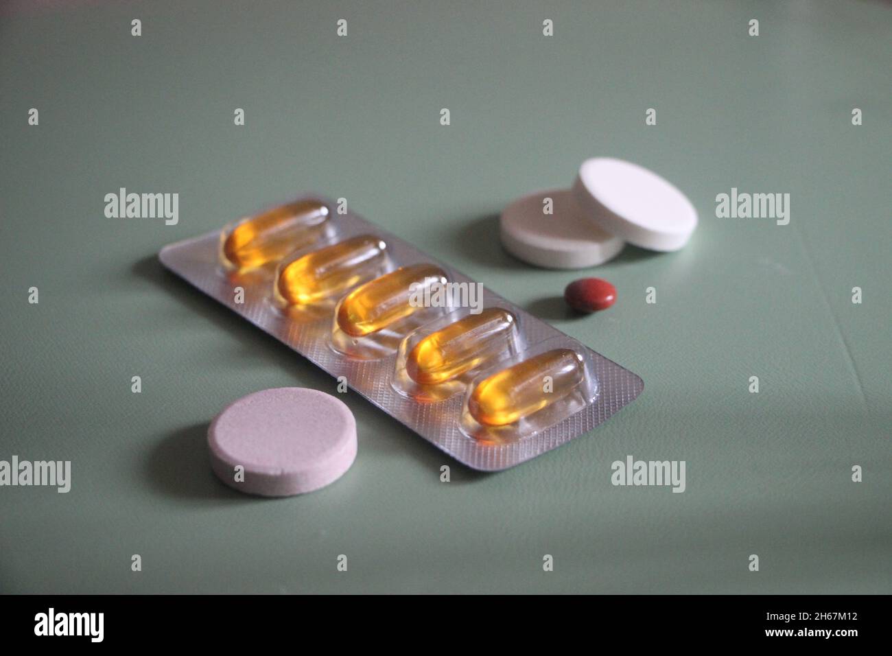 Pills, tabs and omega 6 evening primrose oil capsules. Healthcare ...