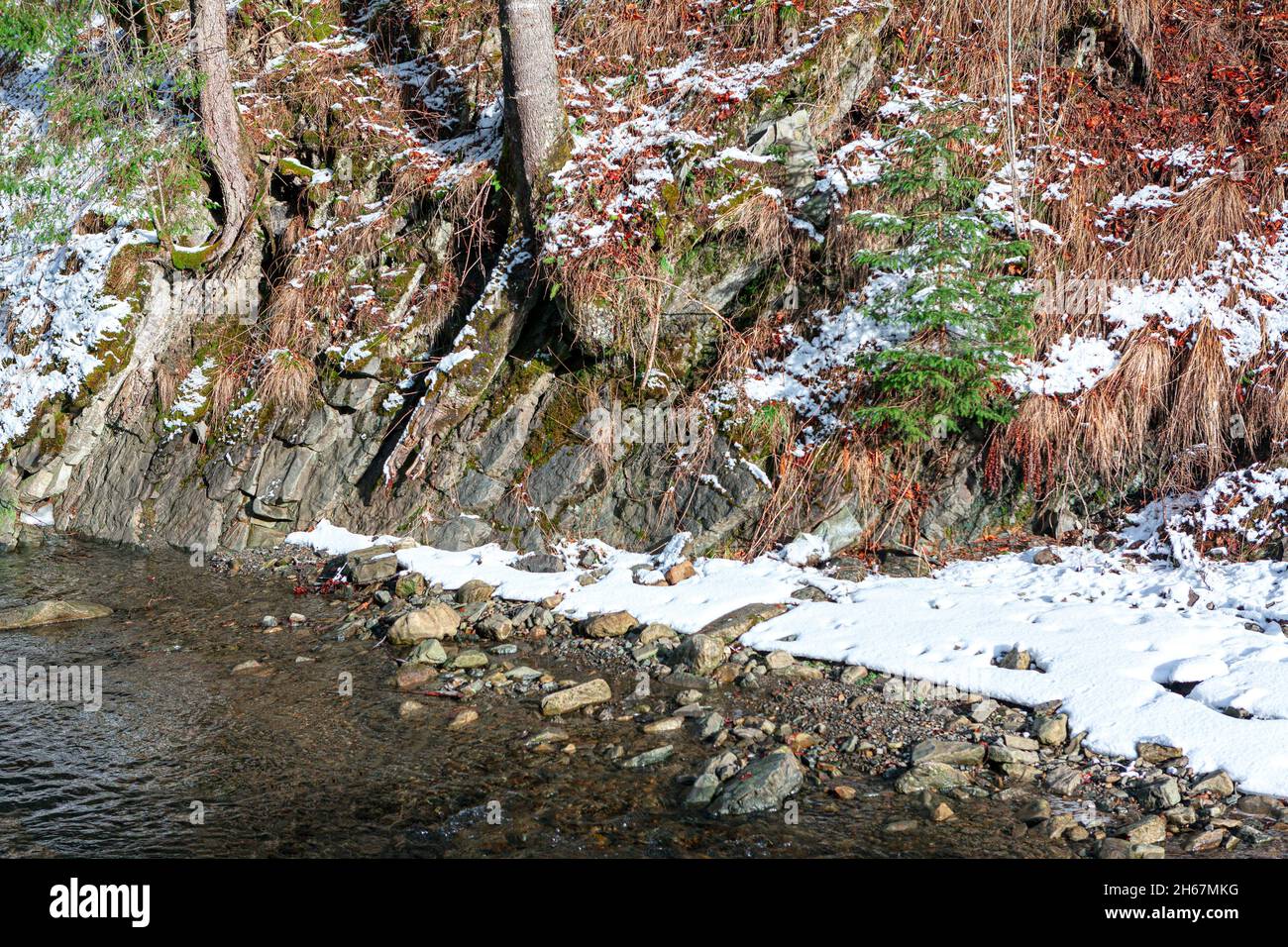Mountain river in springtime . Melting snow at riverside Stock Photo ...