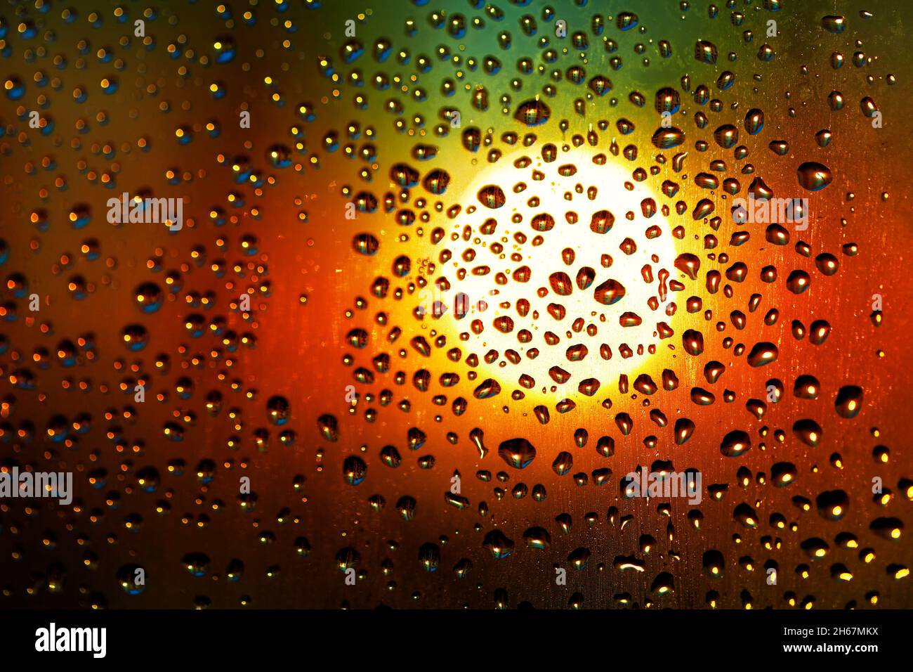 Drops at glass in gradient light . Condensation on the transparent ...