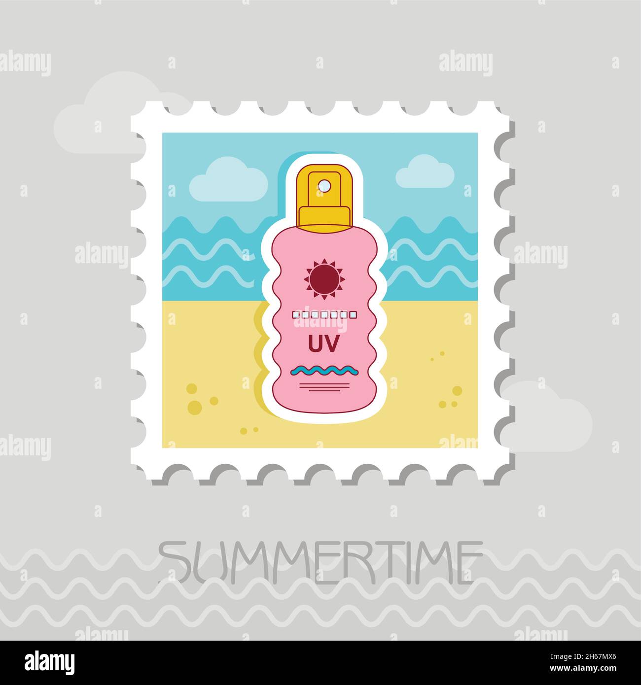 Sun Cream in Spray flat stamp. Beach. Summer. Summertime. Vacation, eps ...