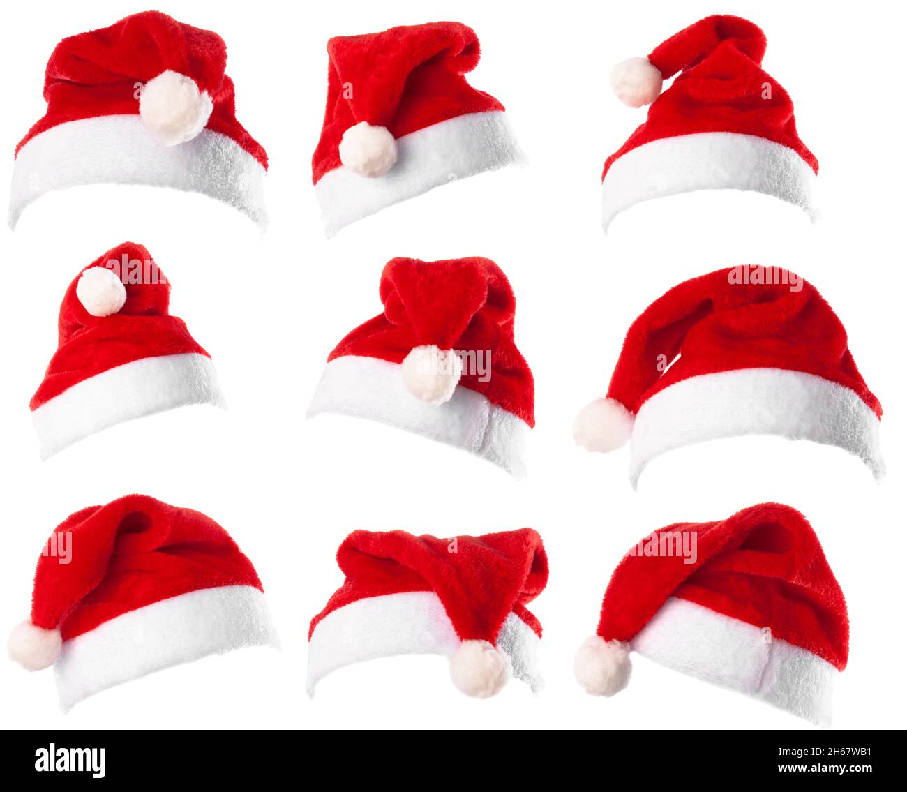 Set of 9 red Santa Claus hats isolated on white background Stock Photo ...
