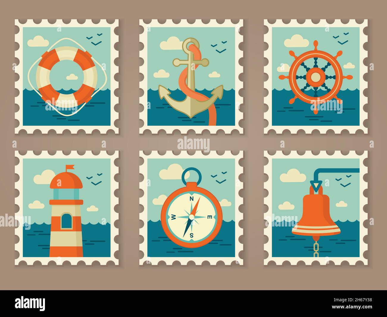 retro marine stamps vector set eps 10 Stock Vector Image & Art - Alamy
