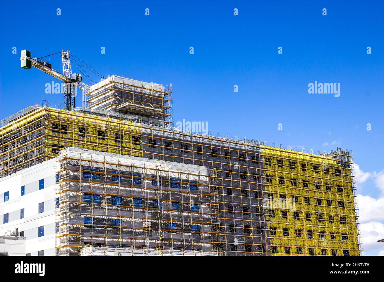 New Hospital Under Construction With Extensive Scaffolding Stock Photo ...