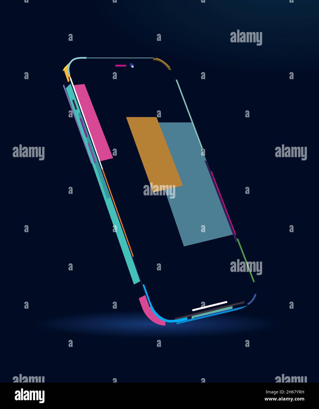 Smartphone frame, mobile phone rotated position, cell phone isometric ...