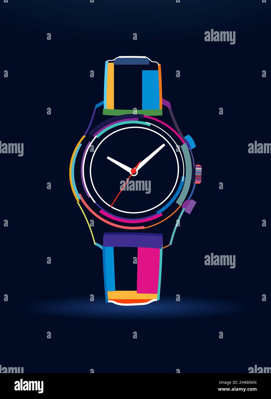 Wrist watch with leather strap, abstract, colorful drawing. Vector ...