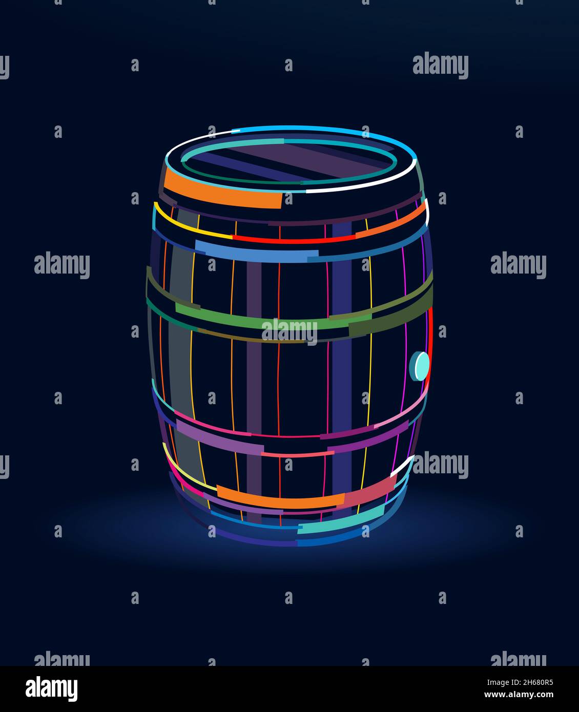 A wooden barrel for storing alcoholic beverages, abstract, colorful ...