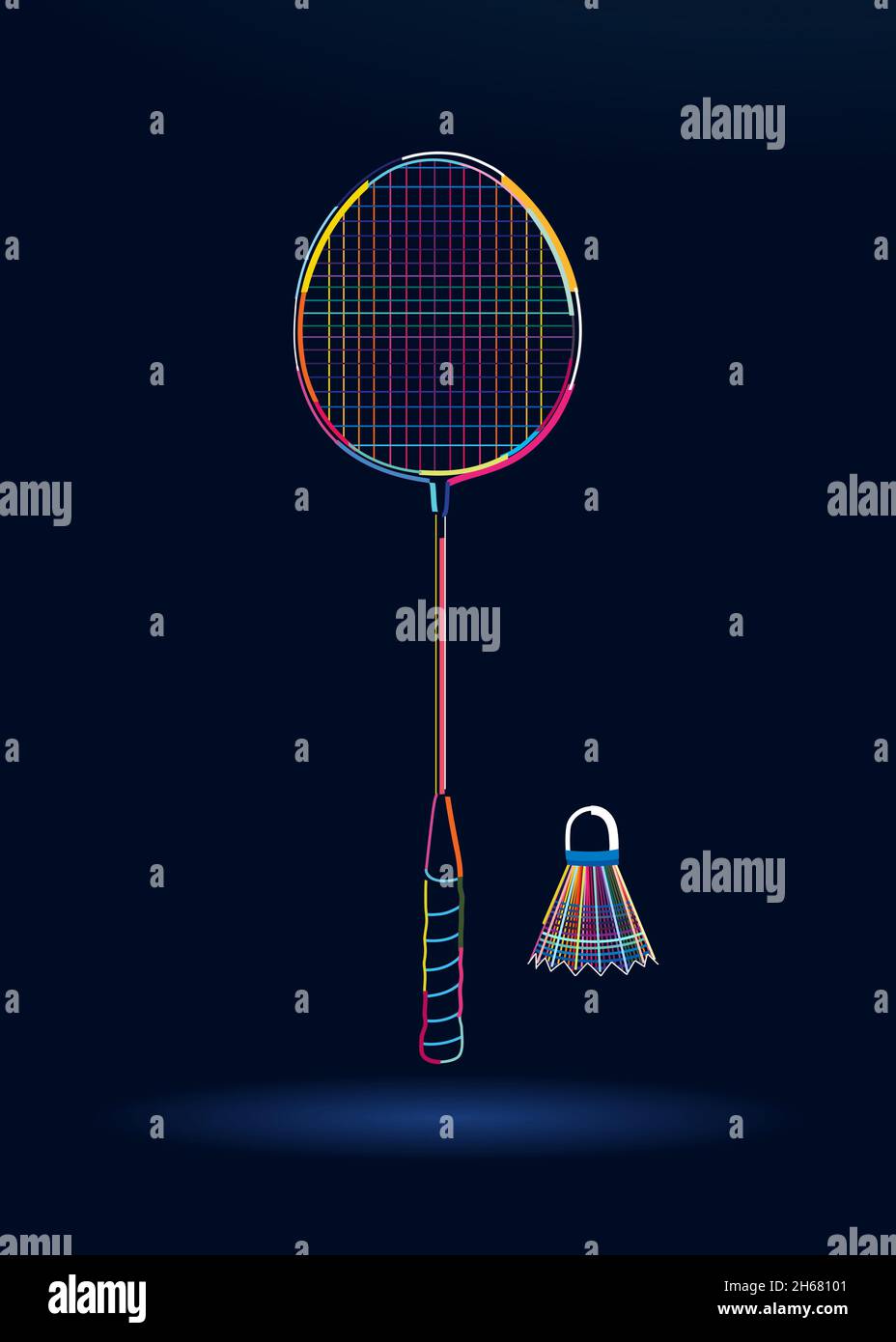 Badminton racquet with shuttlecock, abstract, colorful drawing. Vector ...